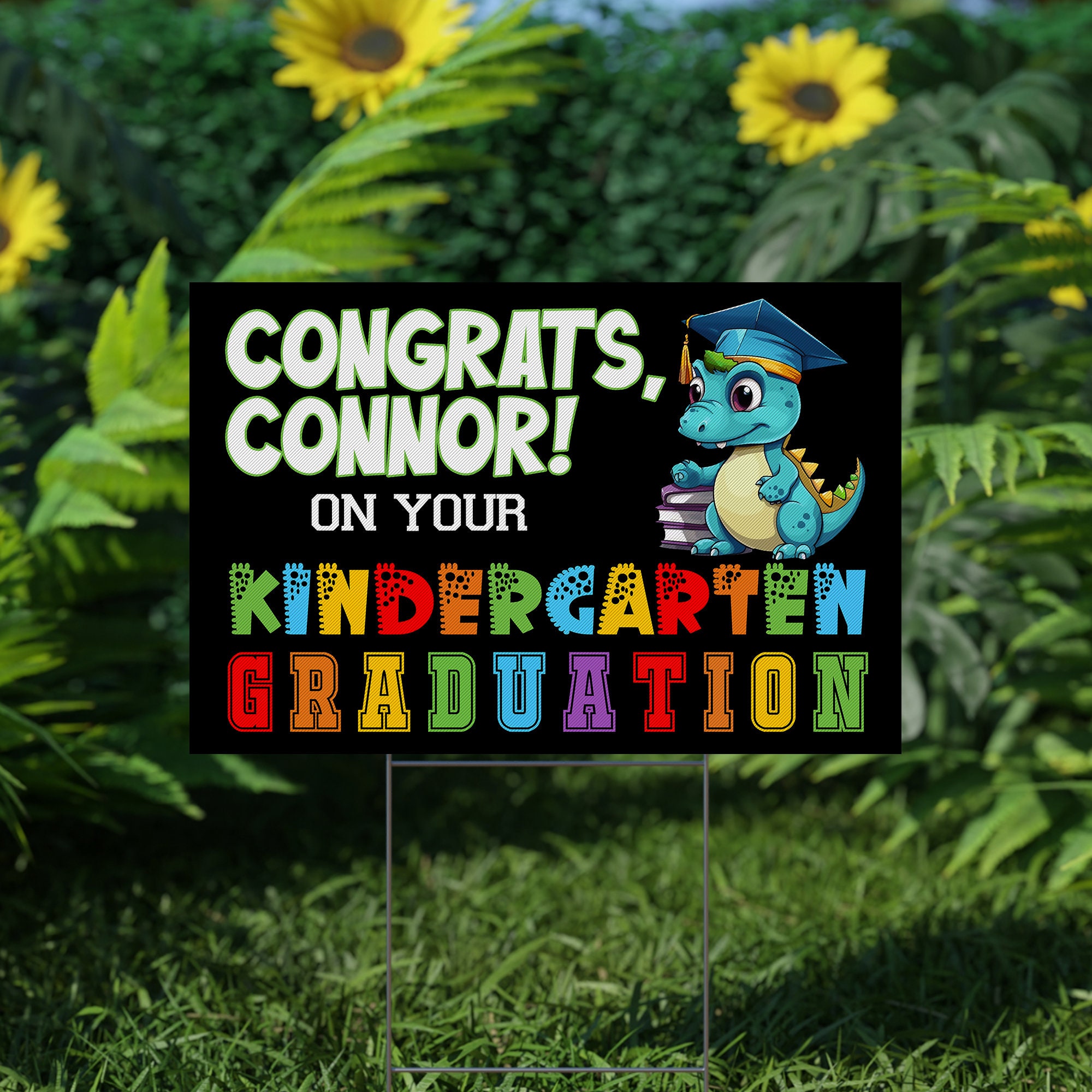 Kindergarten Graduation Yard Sign Elementary Graduation 2024 Dinosaur ...