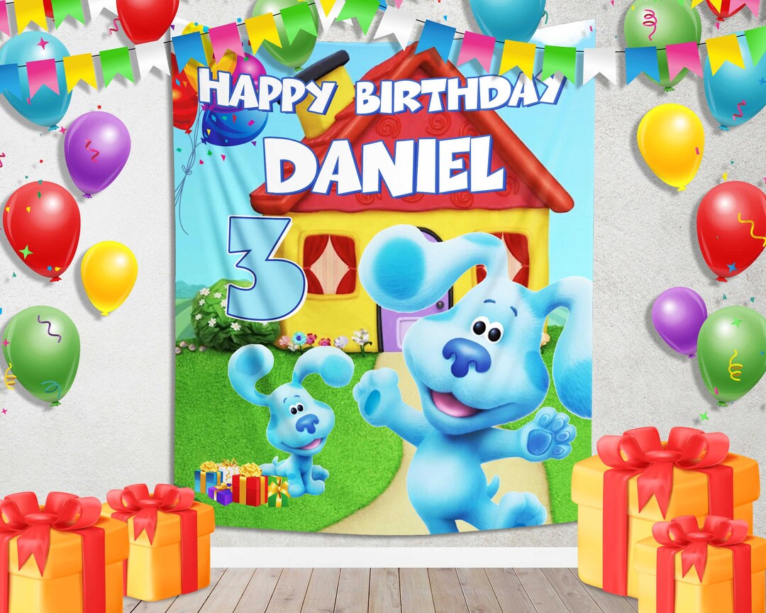 Blue Clues Family Birthday Backdrop/blue Clues Birthday Banner/blue Clues Backdrop/custom Blue ...