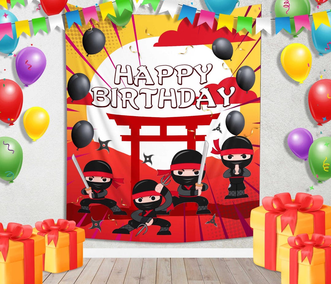 Custom Happy Birthday Ninja Backdrop, Ninja Birthday Party Banner ...