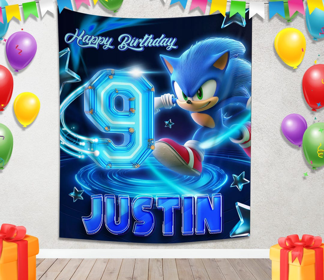 Sonic Birthday, Sonic Birthday Banner, Custom Sonic Backdrop, Kids ...