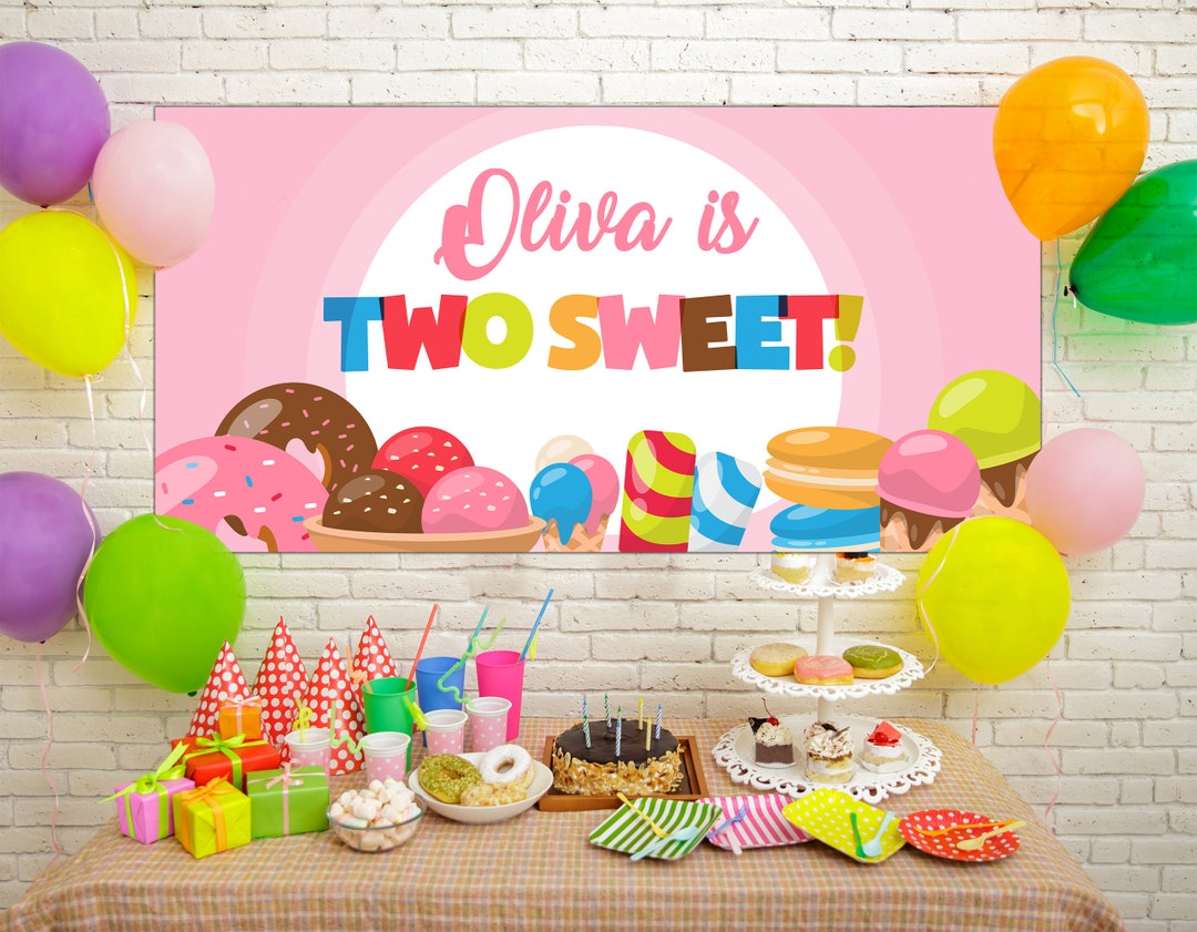 Two Sweet Banner, Ice Cream Birthday Party, Donut Birthday, Girls ...