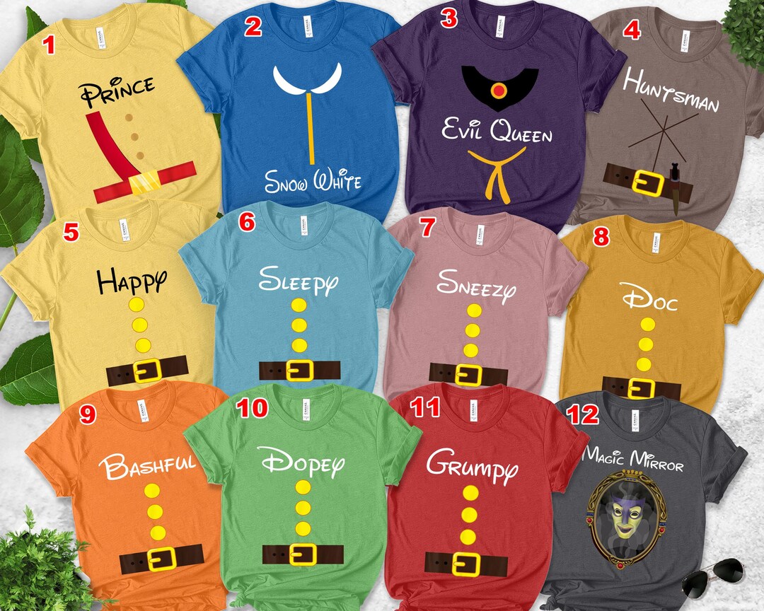 7 Dwarf Inspired Shirts, Disney Cosplay Costume, Seven Dwarf Halloween ...