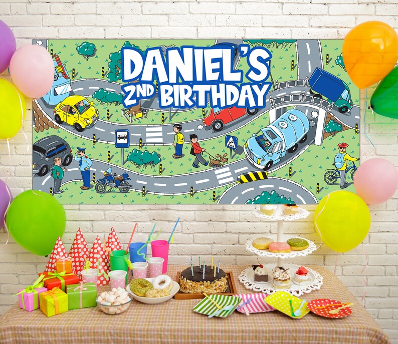 Transportation Birthday Backdrop, Police Car, Ambulance, Truck Taxi ...