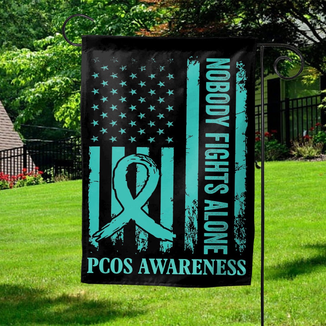 Polycystic Ovary Syndrome Flag, PCOS Fighter Rainbow Garden Flag, Teal ...