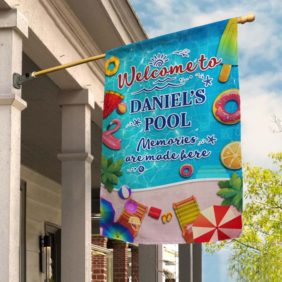 Personalized Welcome Pool Garden Flag, Custom Name Decor for Swimming ...