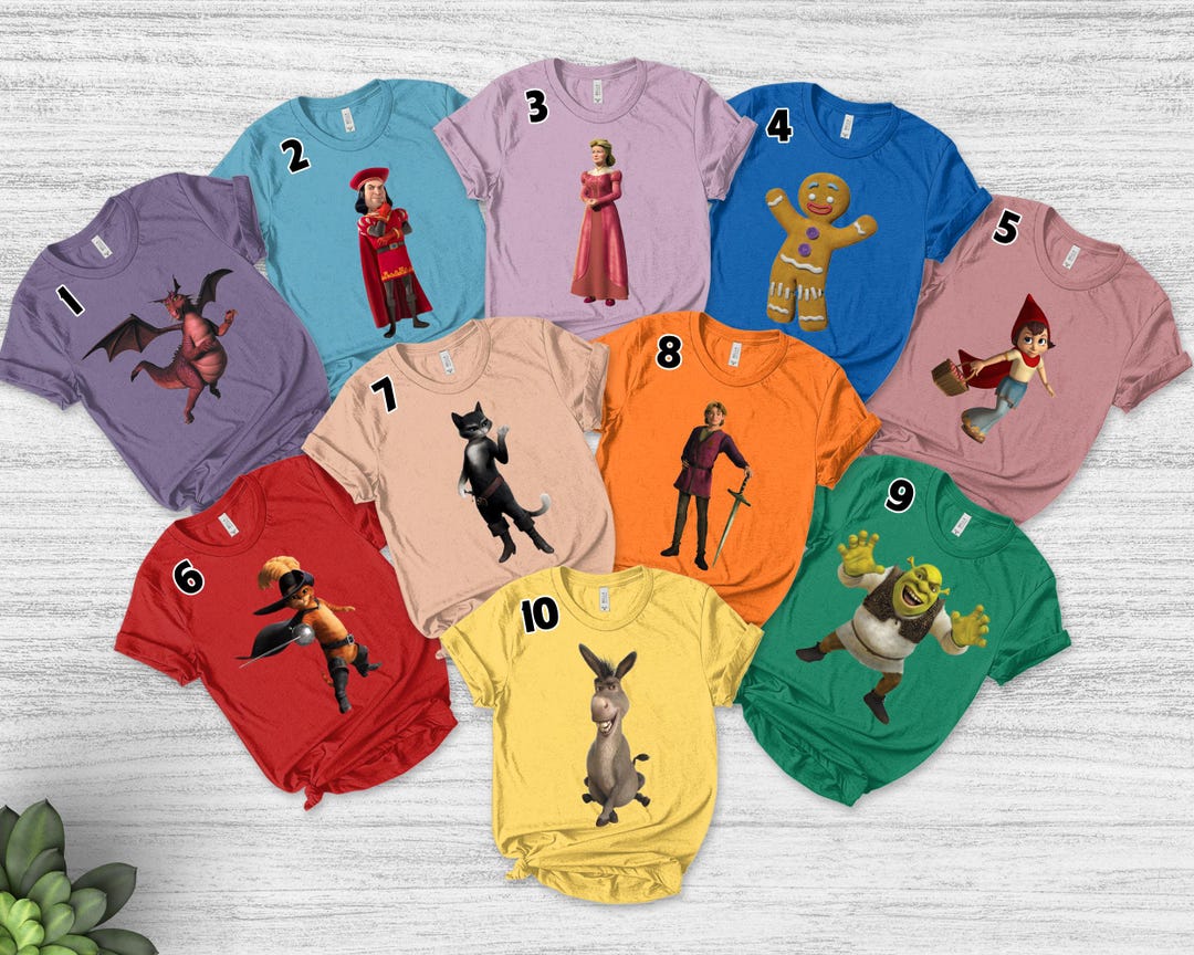Shrek Characters Group Matching Shirt, Green Ogre Cartoon Custom ...