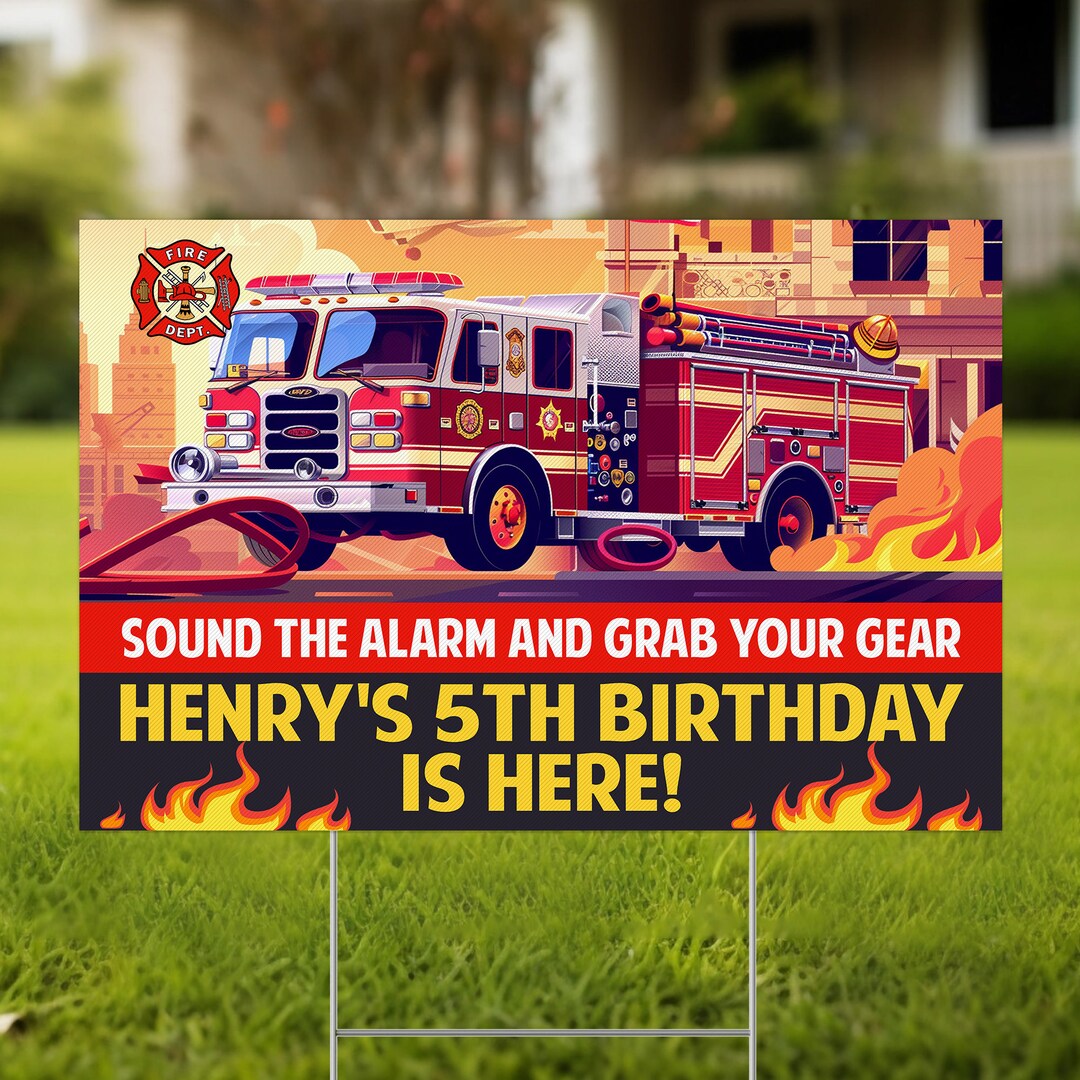 Firefighter Birthday Yard Sign, Firefighter Birthday Party Sign, Fire ...