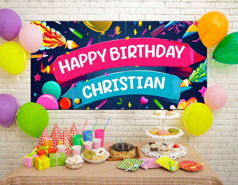 Gel Blaster Banner, Paintball Backdrop, Nerf Gun Birthday Party Banner ...