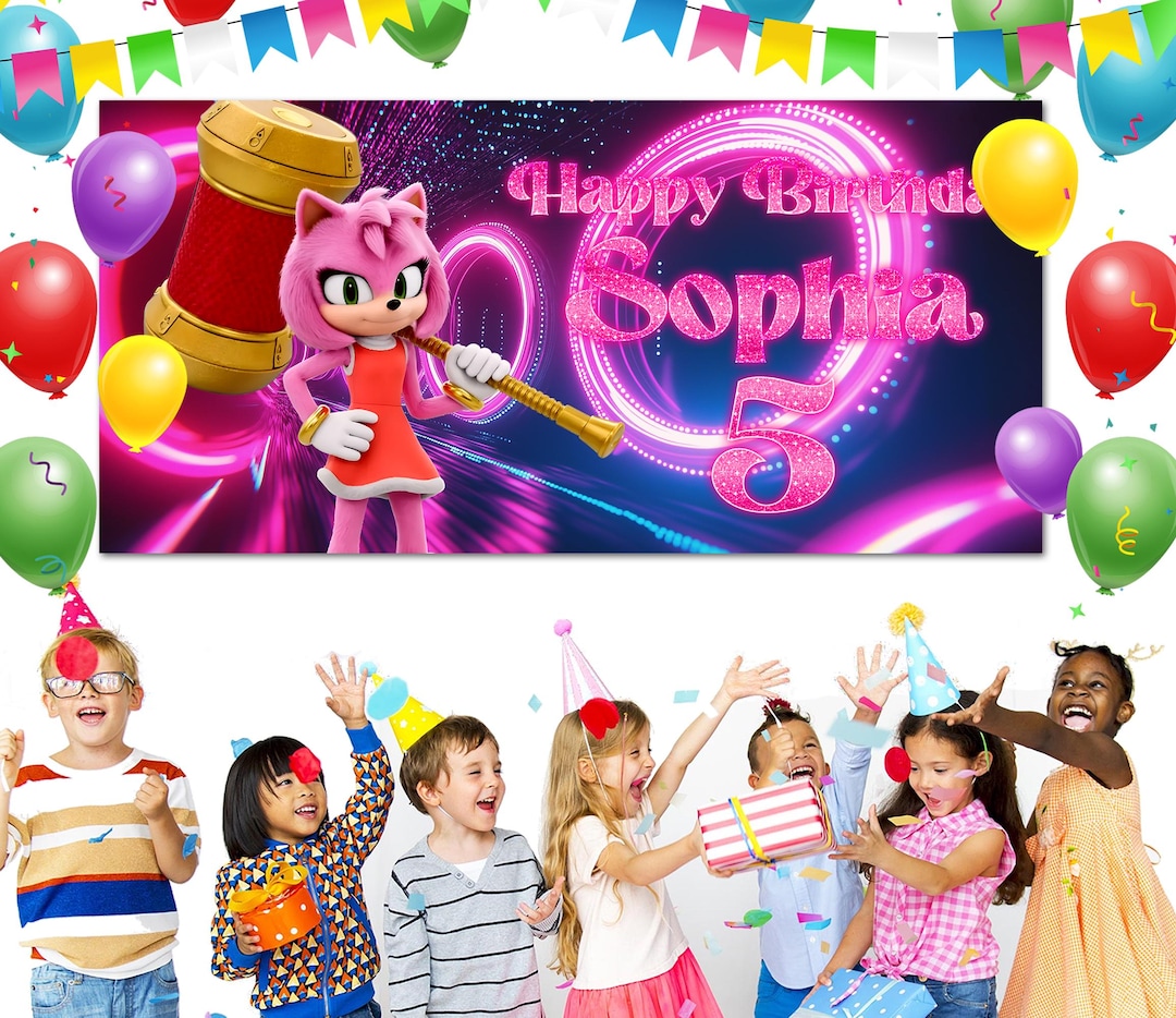 Custom Sonic Amy Rose the Hedgehoge Birthday Banner, Sonic Banner ...