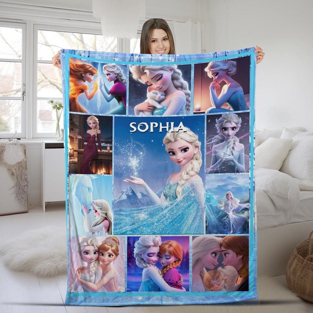 Custom Frozen Elsa Queen Fleece Blanket, Elsa Anna Blanket, Disney ...