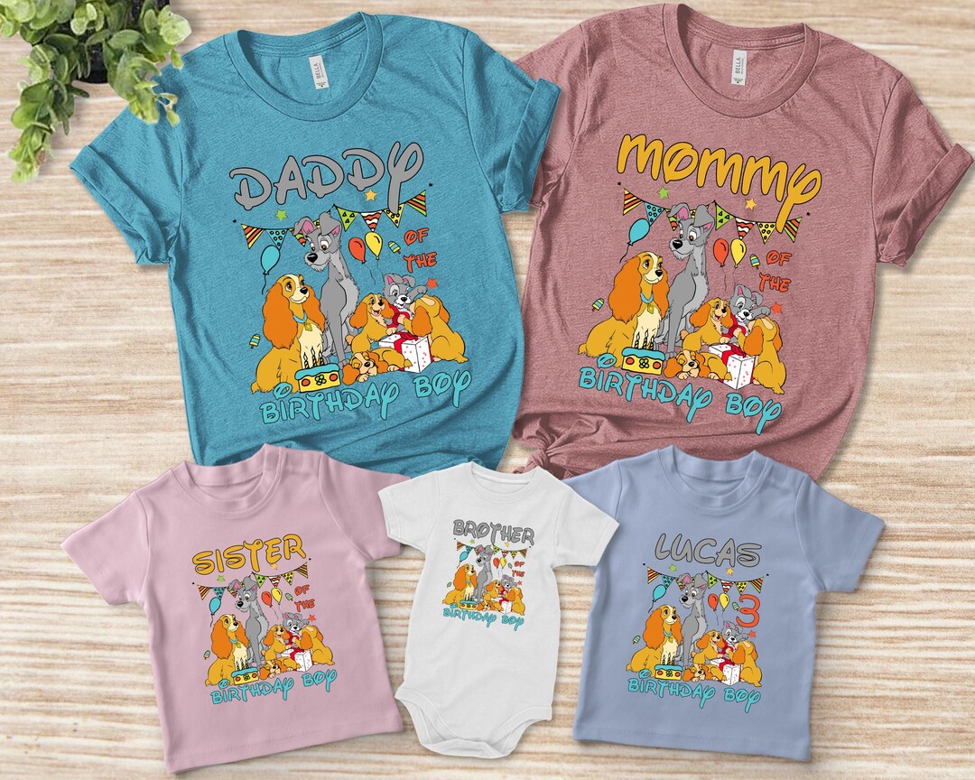 Lady and Tramp Birthday Shirt, Personalized Lady and Tramp Family ...