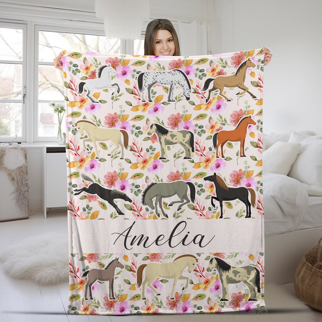 Custom Horse Blanket With Name, Horse Baby Blankets, Horse Lover Gift ...