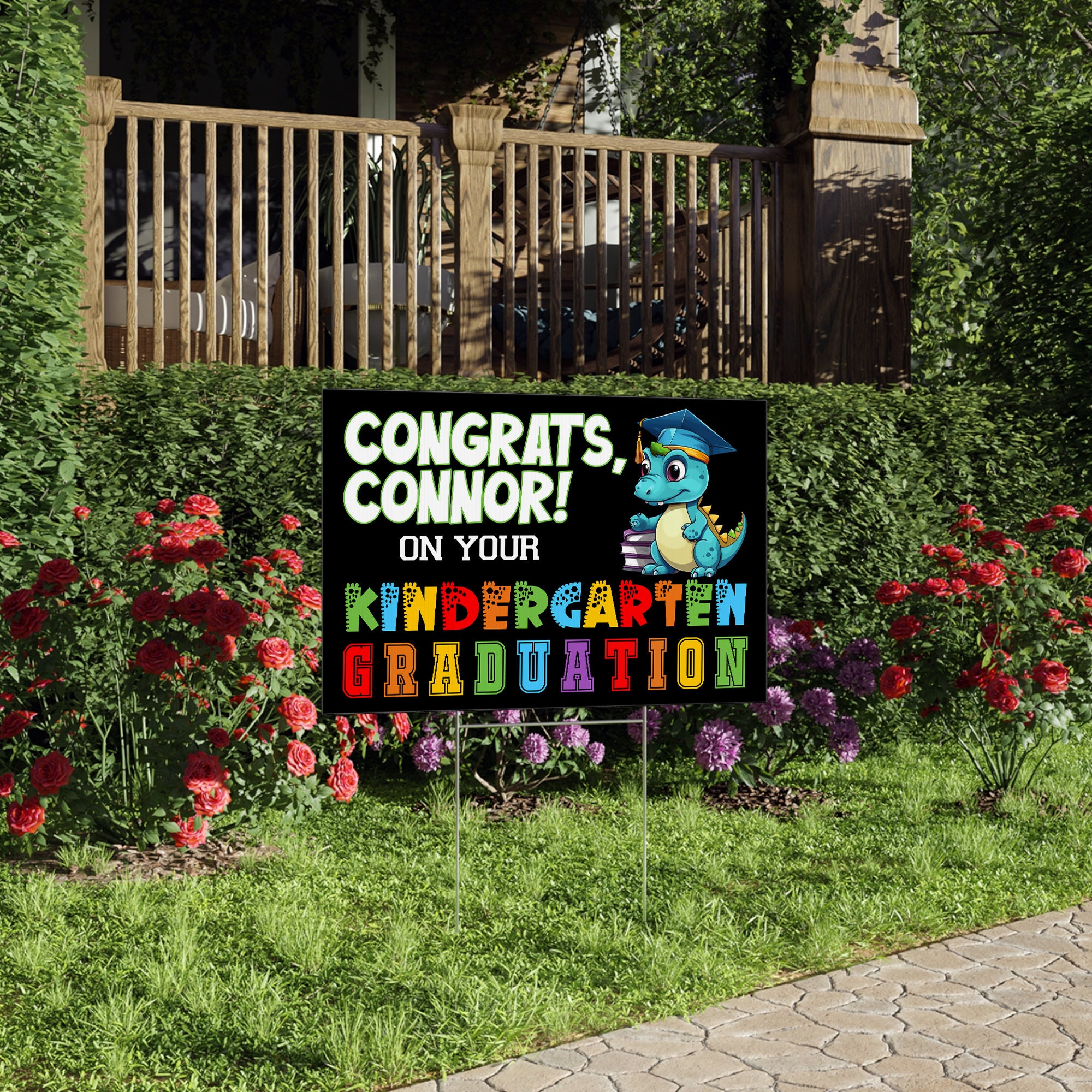 Kindergarten Graduation Yard Sign Elementary Graduation 2024 Dinosaur ...