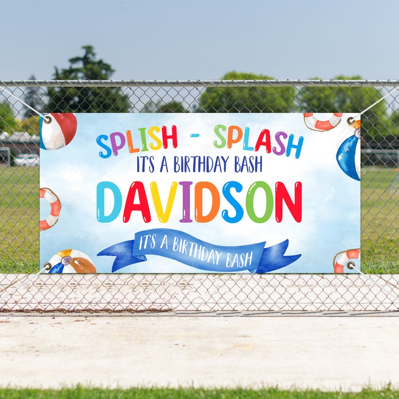 Beach Ball Birthday Banner, Splish Splash Birthday, Waterslide Birthday ...