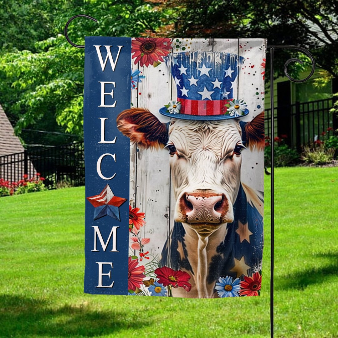 4th of July Highland Cow 4th of July Garden Flag/united States Stars ...