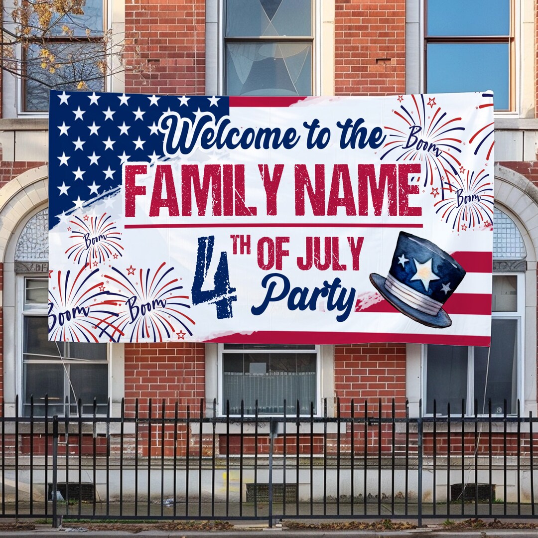 4th of July Banner American Flag Banner Personalized Sign Fireworks ...