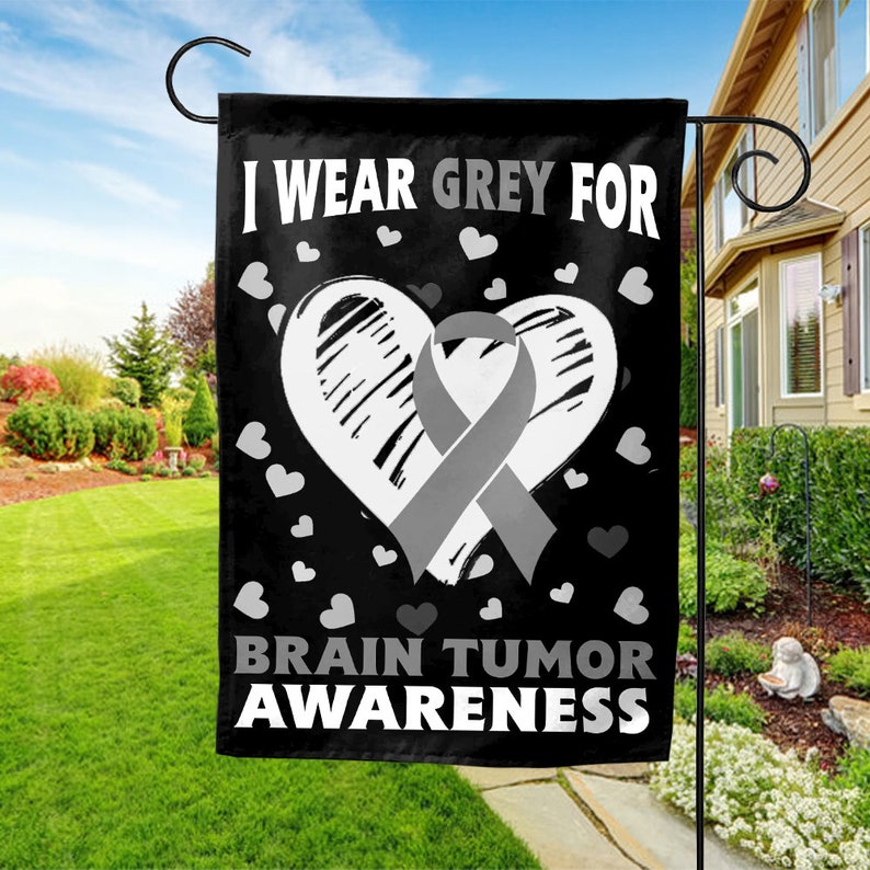Brain Tumor Awareness Month Grey Ribbon Flag, Double Sided Garden Flags ...