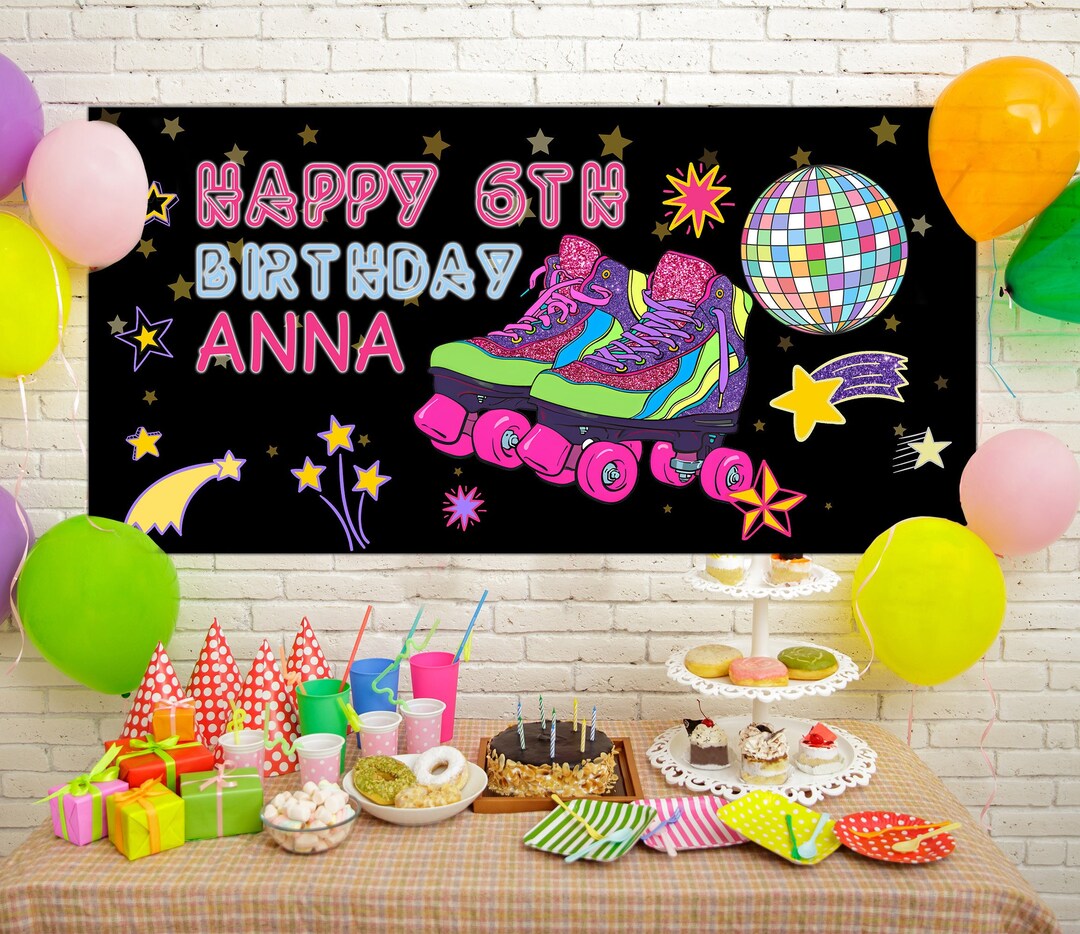 Roller Skating Birthday Backdrop Editable Party, 90's Retro Disco ...
