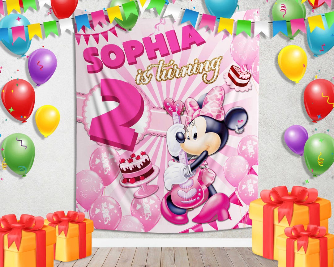 Minnie Mouse Birthday Backdrop, Minnie Mouse Birthday Banner, Minnie ...
