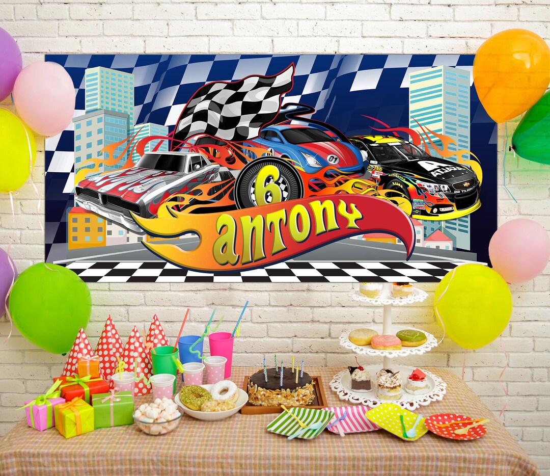 Race Cars Birthday Backdrop, Customizable Race Cars Birthday Backdrop ...