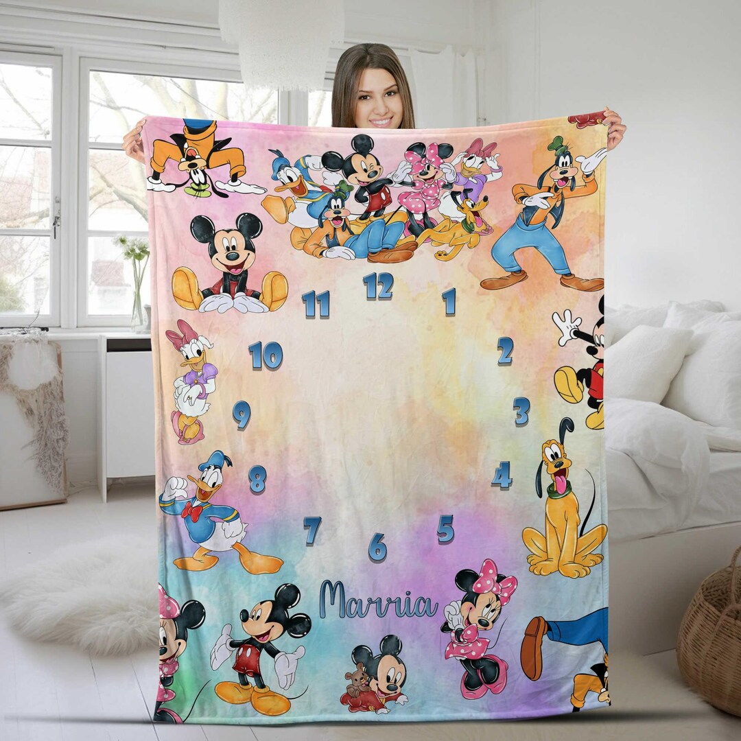 Personalized Mickey and Friends Milestone Blankets/watercolor Disney ...
