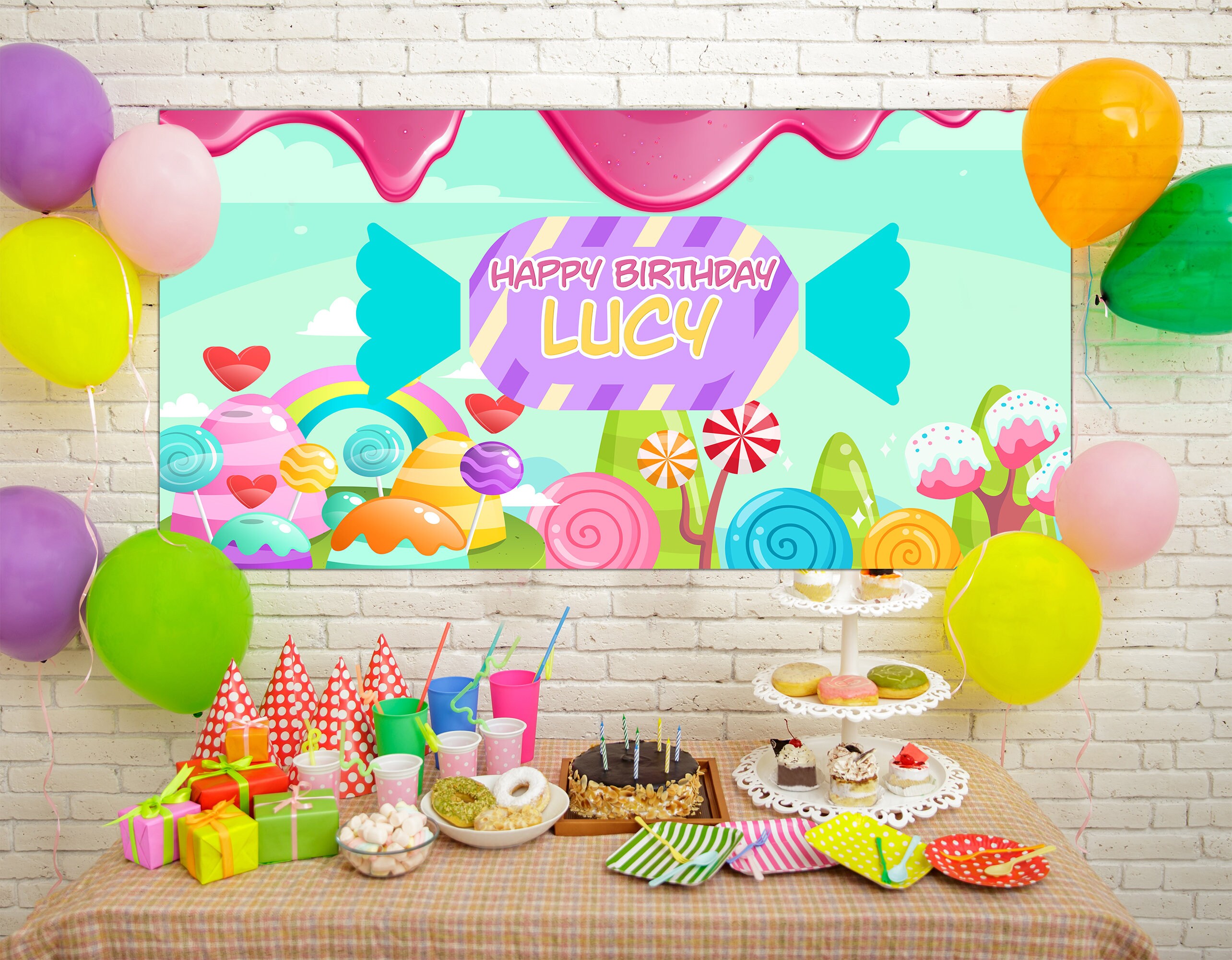 Candyland Backdrop Banner, Birthday Background, Lollipop, Candy Theme ...