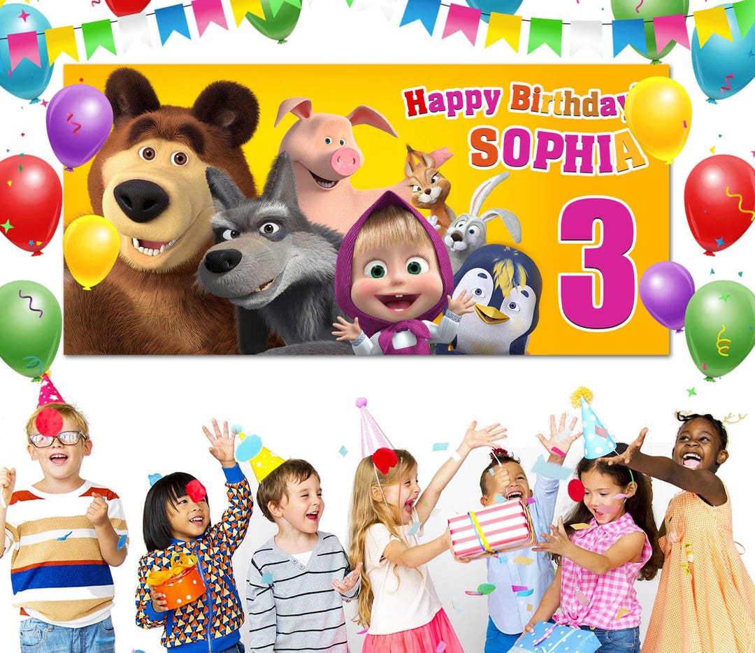 Masha and the Bear Birthday Backdrop/masha and the Bear Birthday Banner ...