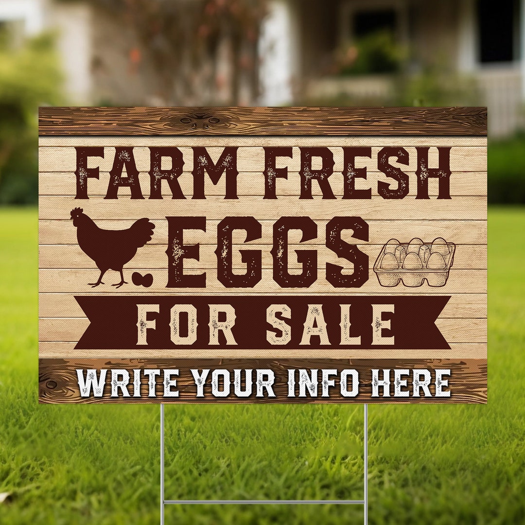 Farm Fresh Eggs Yard Sign Personalized, Visible Text Custom Farm Fresh ...