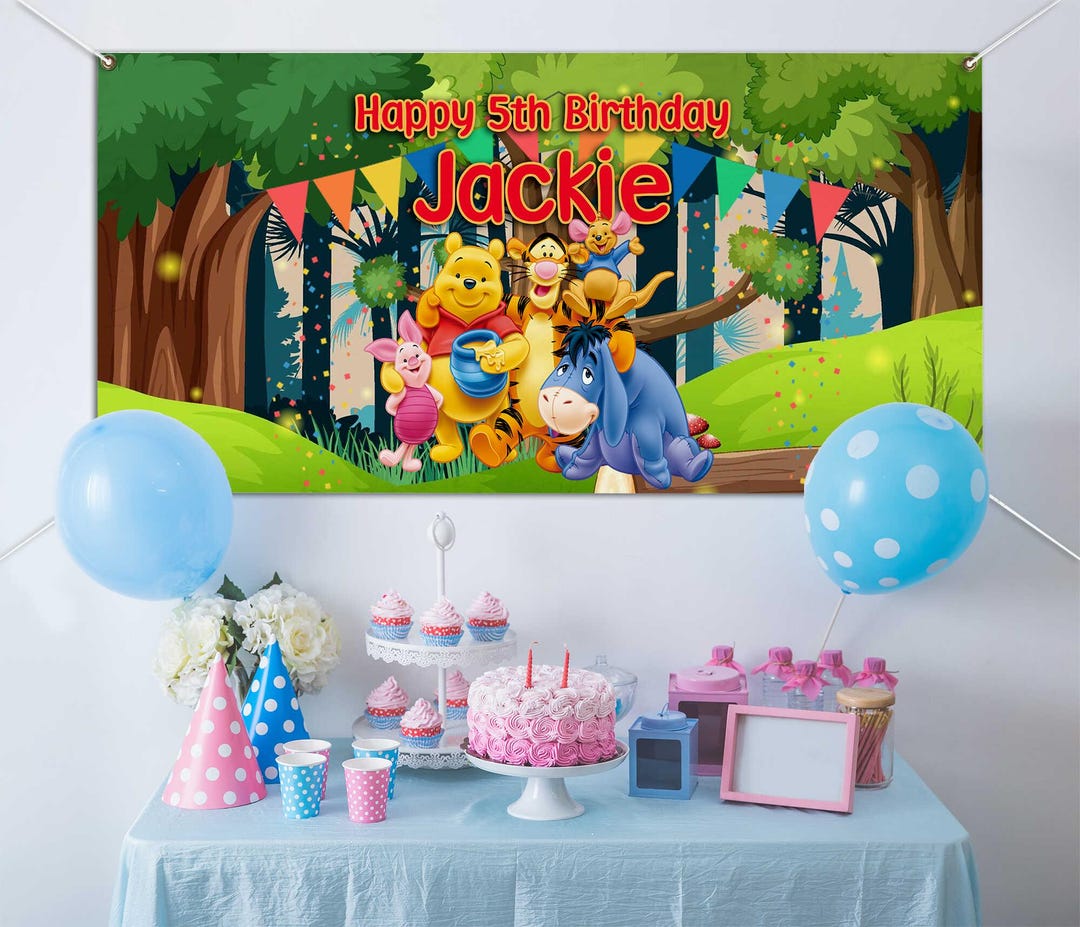Winnie the Pooh Birthday Backdrop, Winnie the Pooh Banner, Winnie the ...