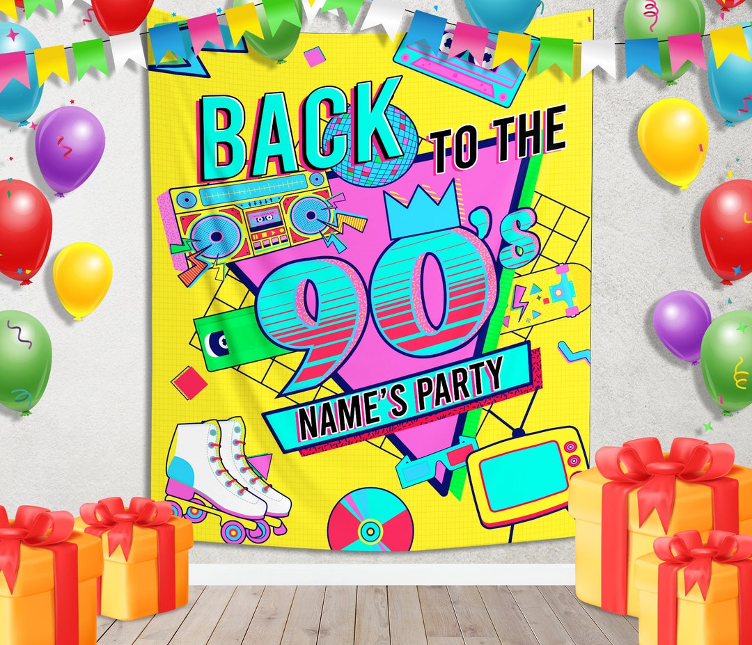 Back to the 90's Backdrop, 90s Theme Party Decoration, Retro Birthday ...