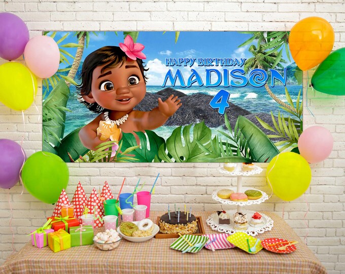 Moana Birthday Party Backdrop/moana Birthday Banner/custom Moana ...