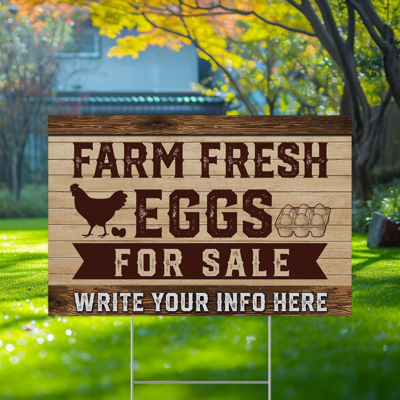 Farm Fresh Eggs Yard Sign Personalized, Visible Text Custom Farm Fresh ...