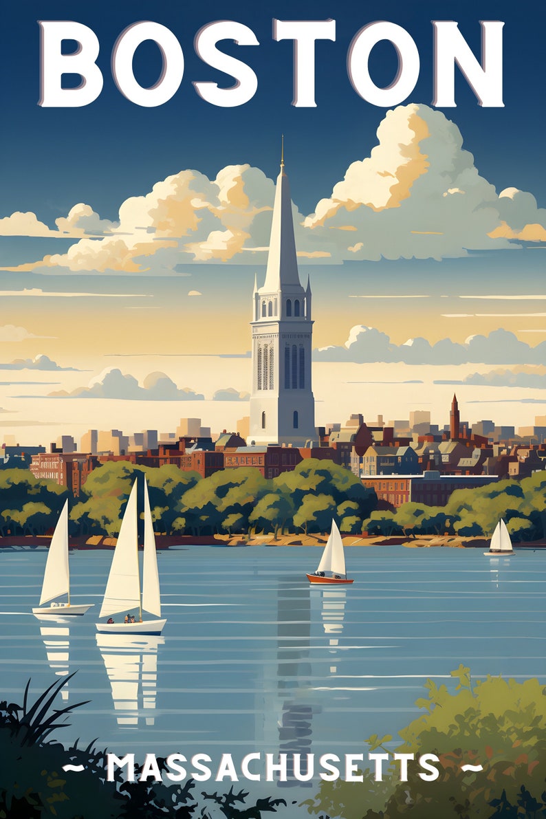 Vintage Travel Poster Boston Retro Poster Vintage Inspired Digital Wall ...