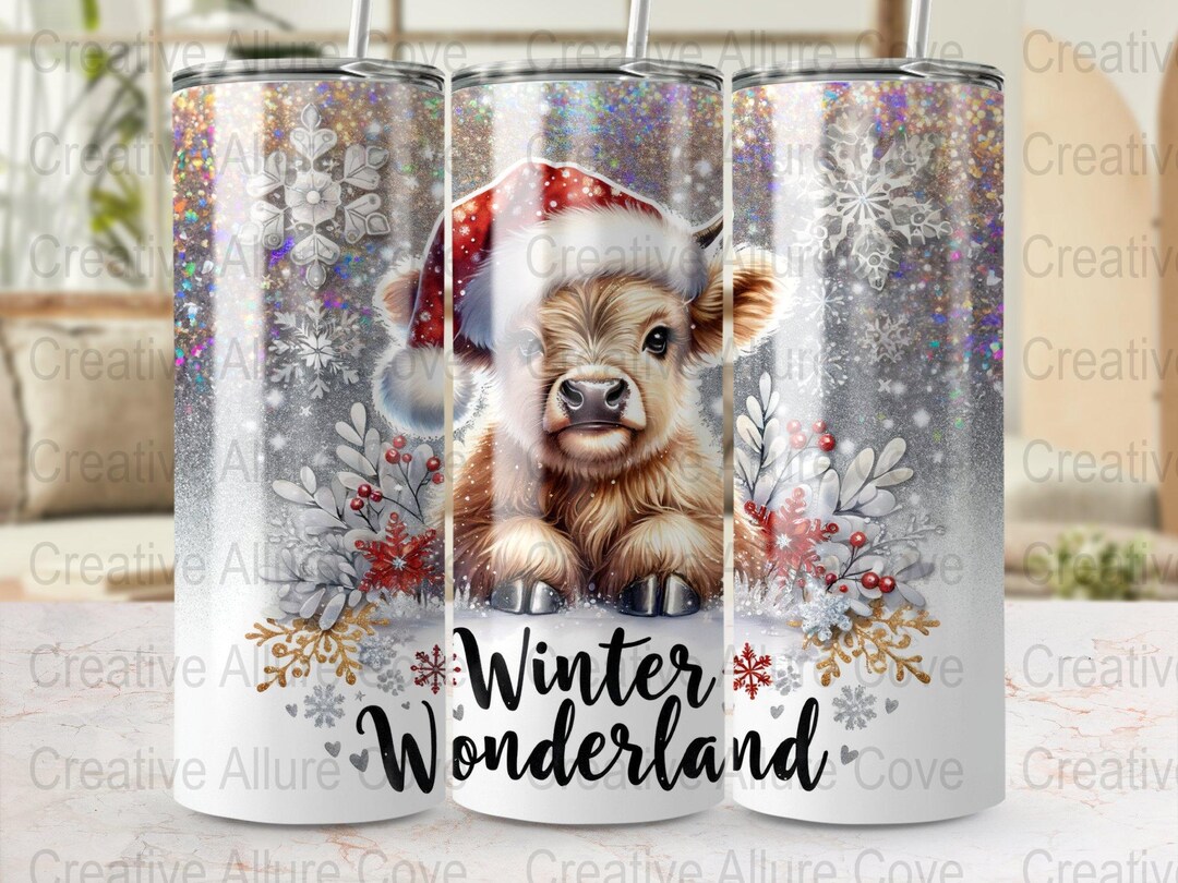 Baby Cow Christmas Tumbler Wrap: Winter Wonderland Glitter (digital PNG ...