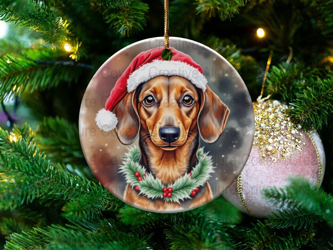 Dachshund Santa Hat Christmas Ornament: Pet Lover Gift (digital ...