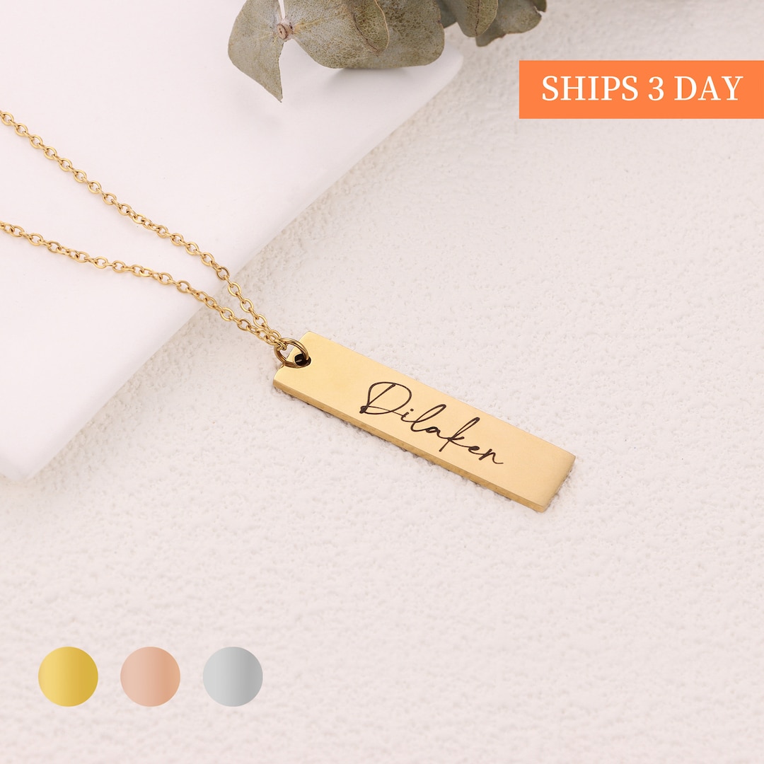 Custom Name Bar Necklace | Personalized Stainless Steel Pendant - Etsy