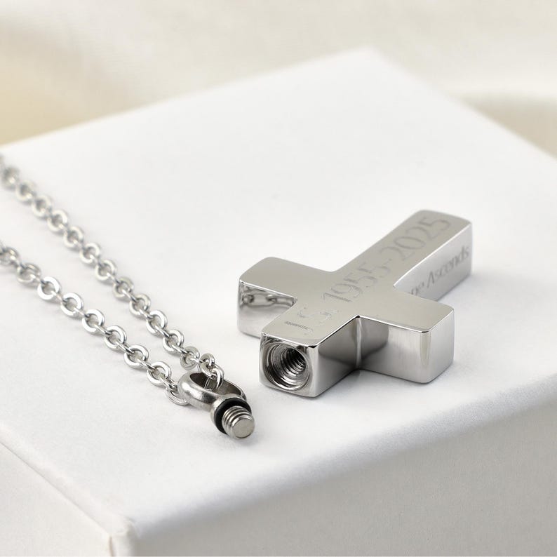 Handwriting Engraved Cross Urn Necklace: Stainless Steel Memorial ...