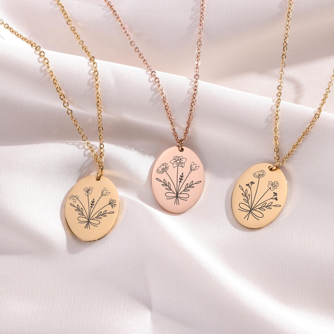 Custom Birth Month Flower Bouquet Necklaces, Birth Flower Necklaces ...