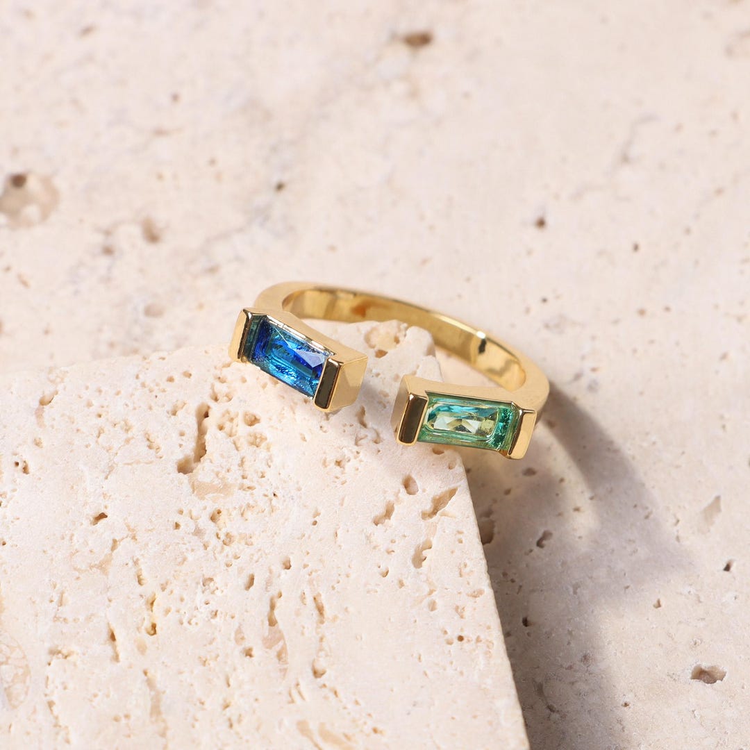 Dual Baguette Birthstone Ring: Personalized Anniversary Jewelry - Etsy