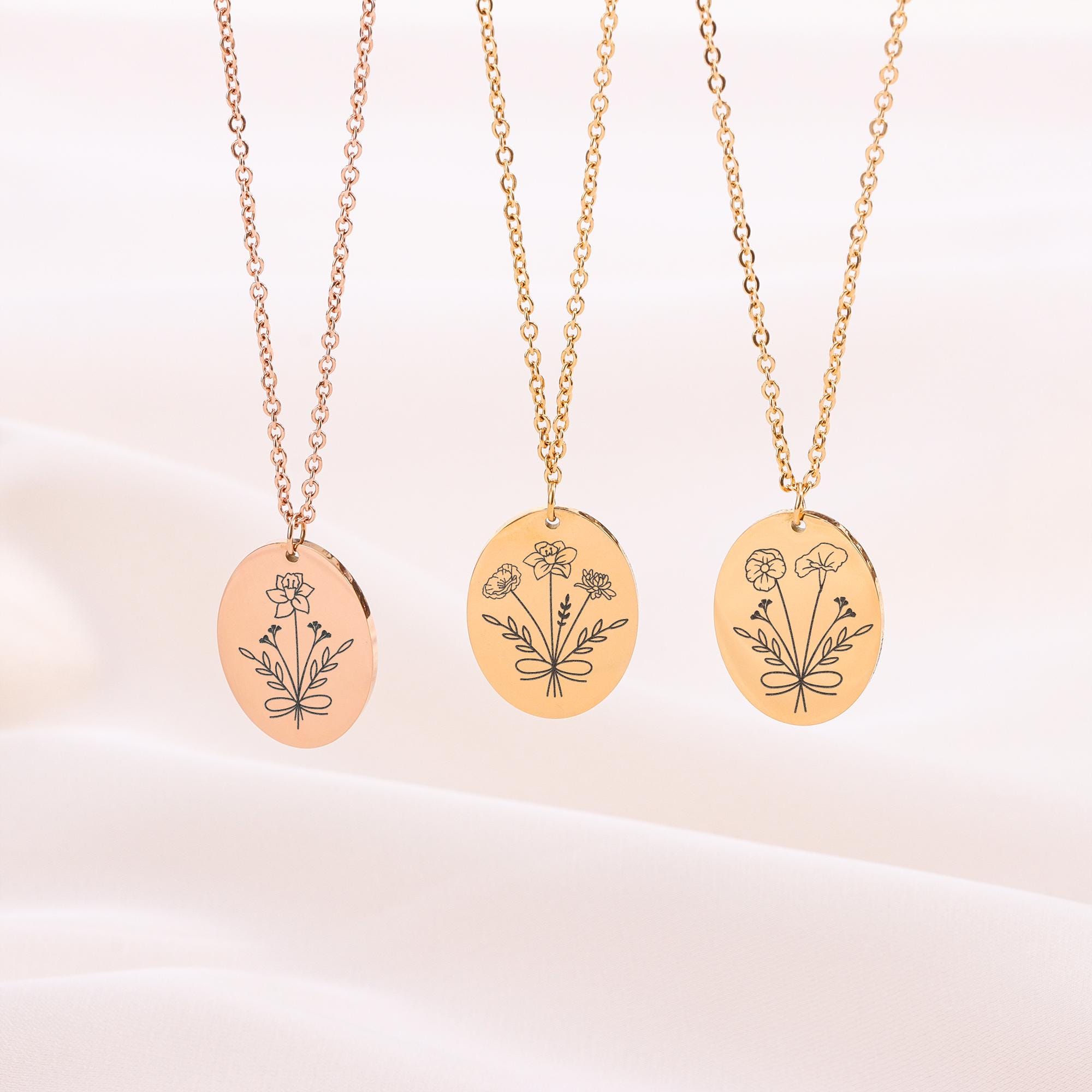 Custom Birth Month Flower Bouquet Necklaces, Birth Flower Necklaces ...