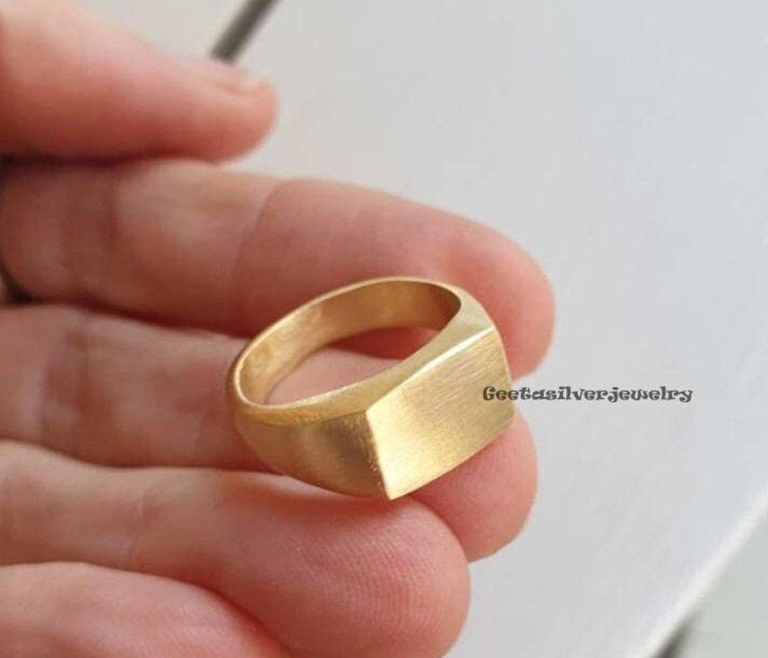 Brass Signet Ring, Flat Top Ring, Gold Ring, Men Signet Ring, Geometric Jewelry, Minimalist Ring ...