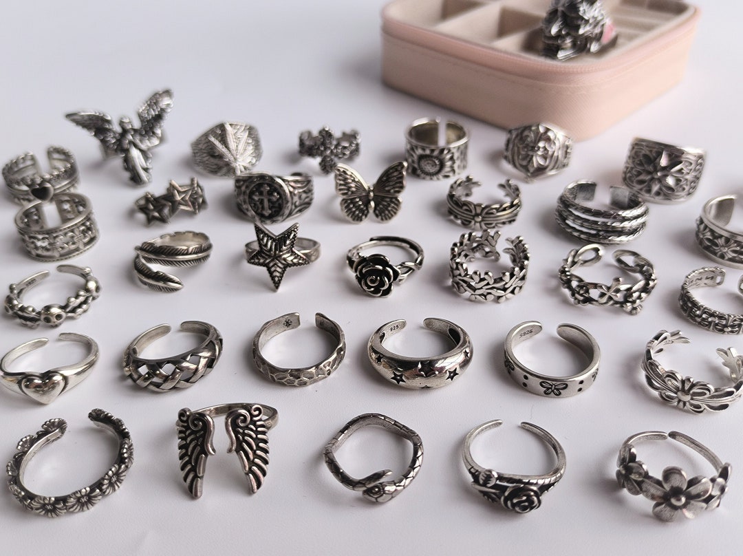 2 Pack Y2K Rings / Unisex Chunky Ring / Adjustable Punk Ring / Y2K Punk Gothic Rings / Cyberpunk ...