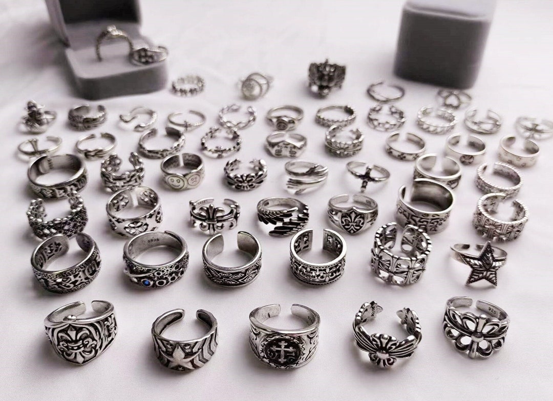Punk Goth Y2k Rings, Unisex Chunky Ring, Goth Y2K Rings, Open Size Punk Gothic Ring, Cyberpunk ...