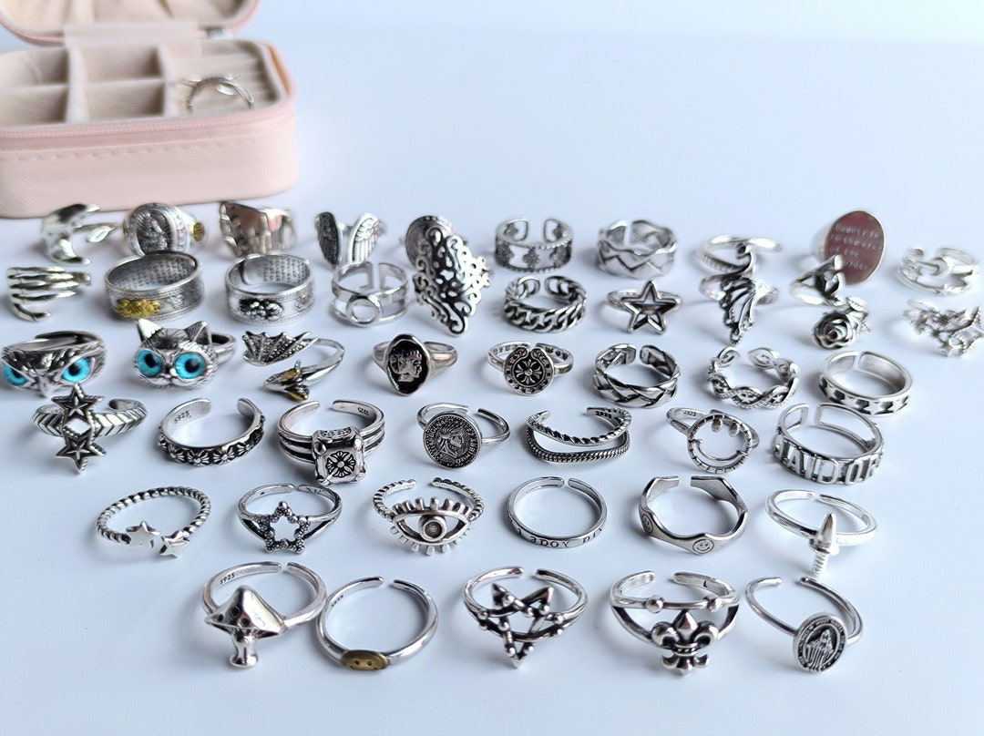 Unisex Y2K Rings, Silver Chunky Ring, Adjust Gothic Punk Ring, Vintage ...