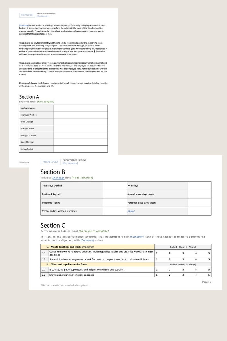 Performance Review HR Template - Etsy