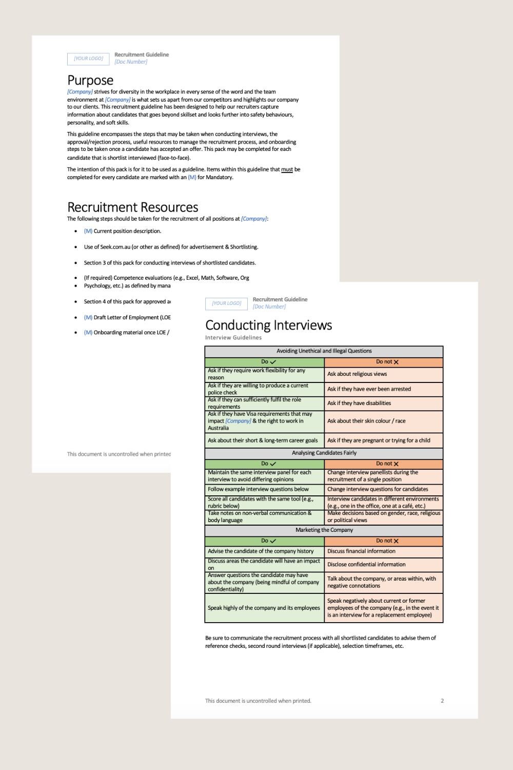 Recruitment Guideline HR Template - Etsy