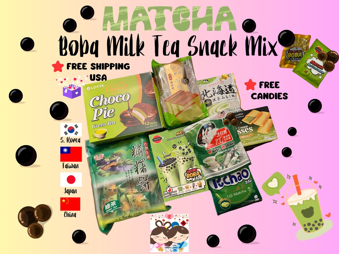 Matcha Bubble Boba Milk Tea Drink/ Matcha Snack Mix/ 12 Pcs/ Mochi ...