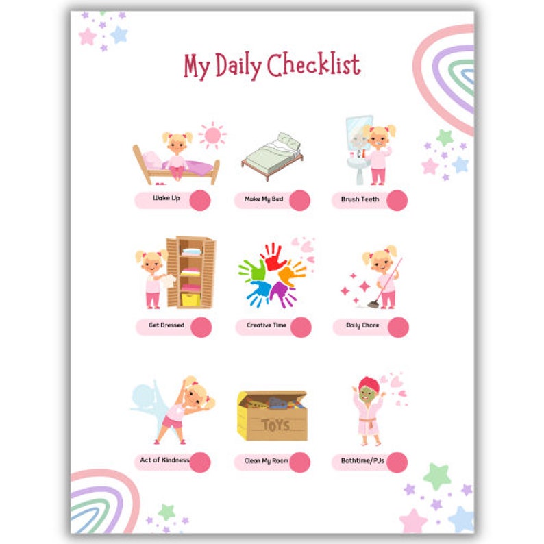Kids Daily Checklist Printable, Toddler Chore Chart, Daily Routine ...
