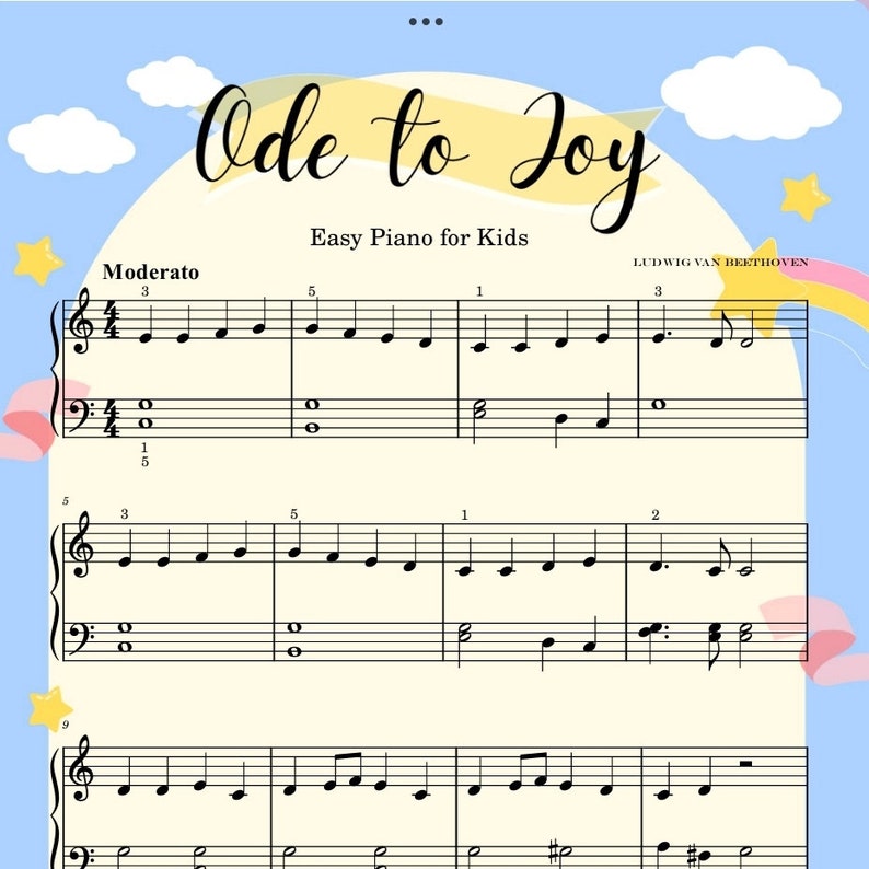 Ode to Joy for Kids - Attractive Piano Sheet Music Score - Etsy