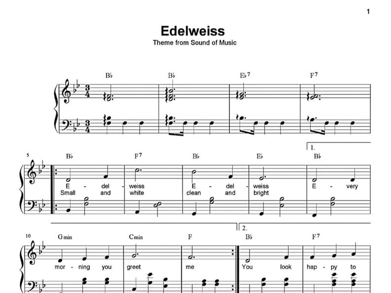 Edelweiss | Piano Sheet Music Score Educational - Etsy